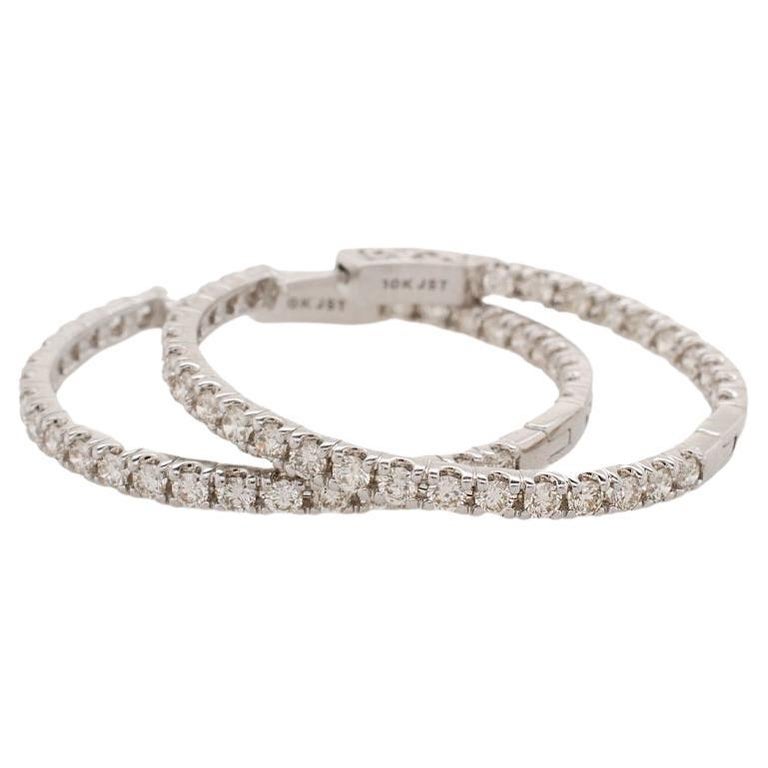 14K White Gold Inside Out Diamond Hoops, Luxury Diamond Earrings For ...