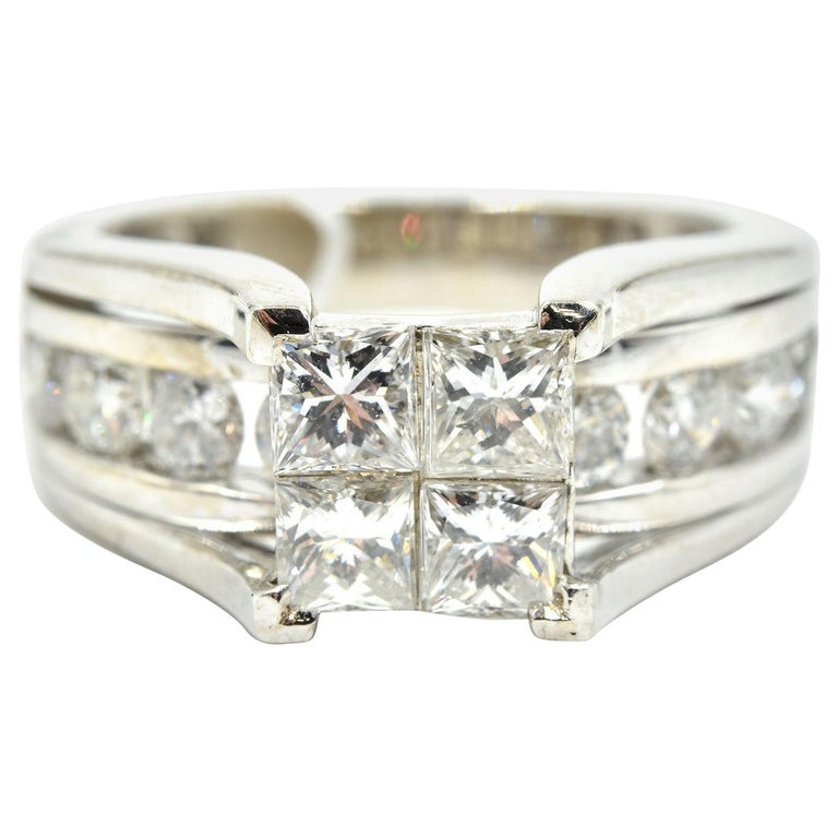 14 Karat White Gold Invisible Set 2.00 Carat Princess Cut Diamond Ring ...