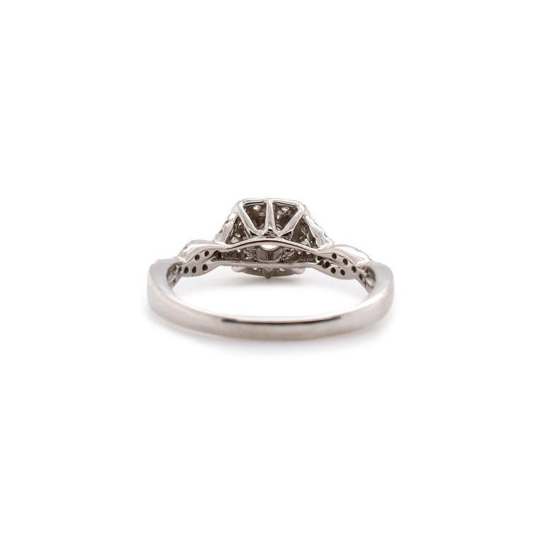 14K White Gold Ladies Halo Diamond Engagement Ring For Sale at 1stDibs