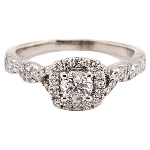 1 Carat Diamond Double Halo 14K Gold Engagement Ring For Sale at ...