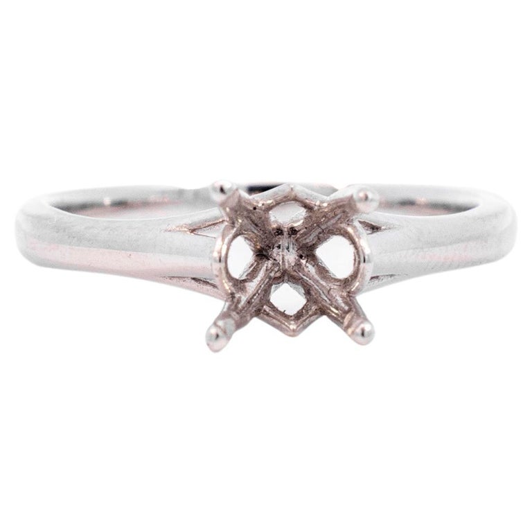 14k White Gold Ladies Semi-Mount Solitaire Engagement Ring For Sale at ...
