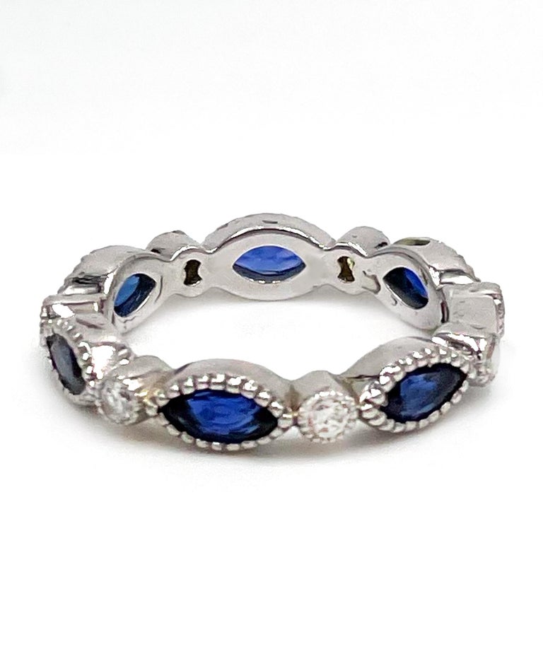 14K White Gold Marquis Shaped Sapphire and Diamond Eternity Ring For ...