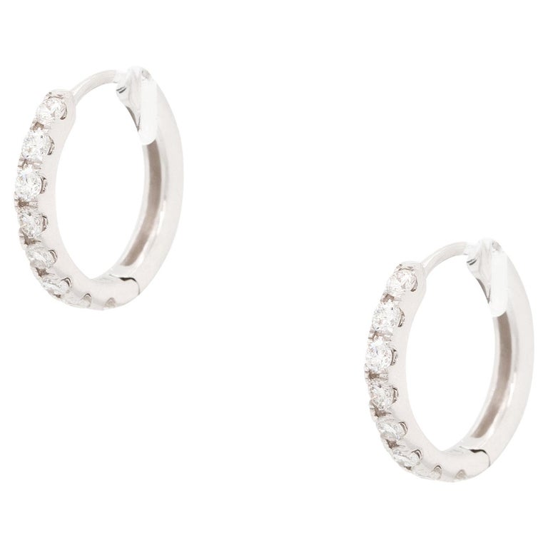 14k White Gold Medium Diamond Huggie Earrings For Sale at 1stDibs