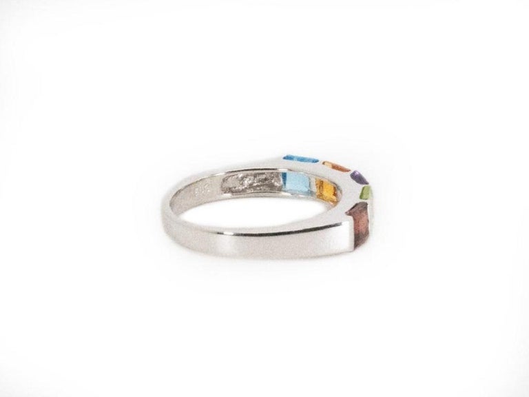 14K White Gold Mixed Color Band Ring with 5.00 Ct Multi Gemstone For ...
