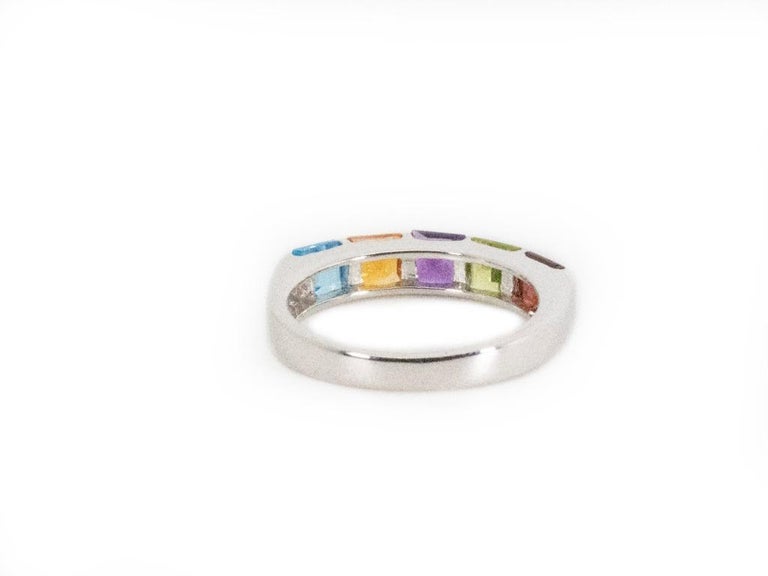 14K White Gold Mixed Color Band Ring with 5.00 Ct Multi Gemstone For ...