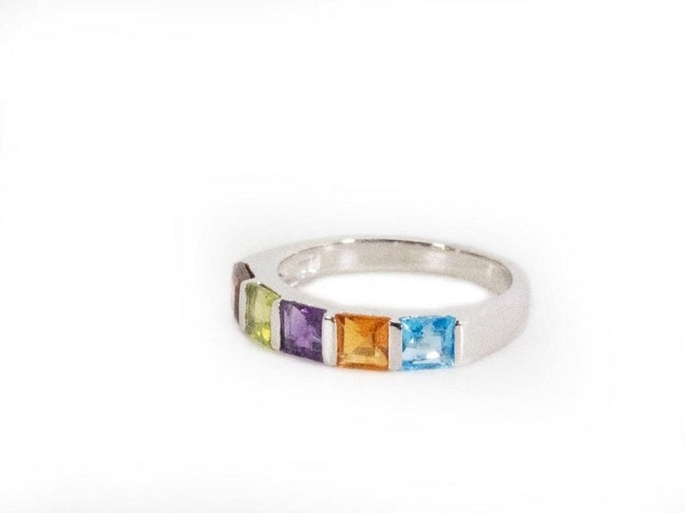 14K White Gold Mixed Color Band Ring with 5.00 Ct Multi Gemstone For ...