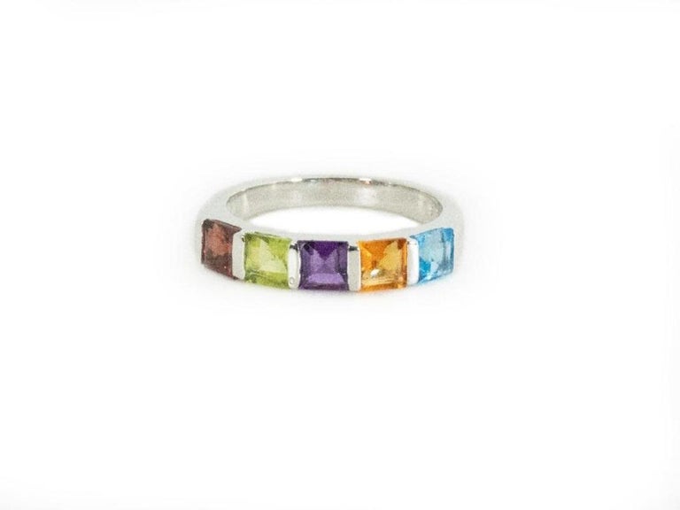 14K White Gold Mixed Color Band Ring with 5.00 Ct Multi Gemstone For ...