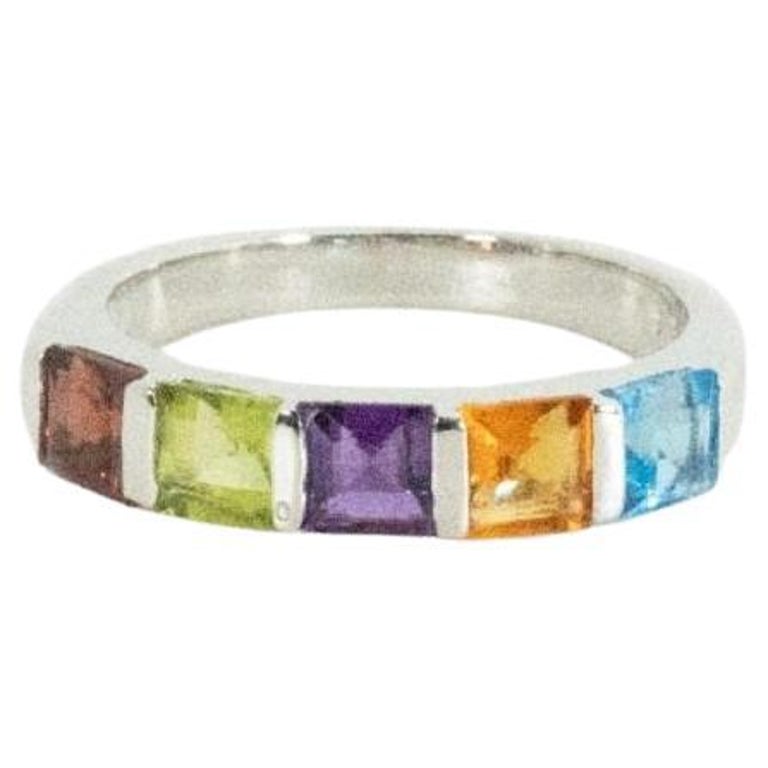 14K White Gold Mixed Color Band Ring with 5.00 Ct Multi Gemstone For ...