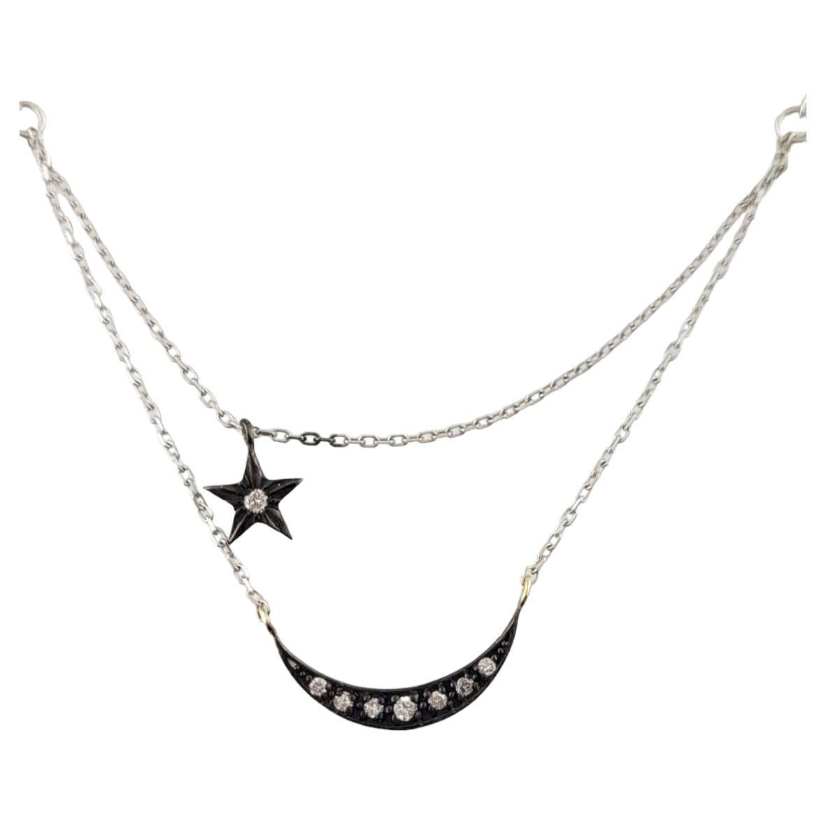 White Gold Diamond Moon and Star Drop Pendant For Sale at 1stDibs