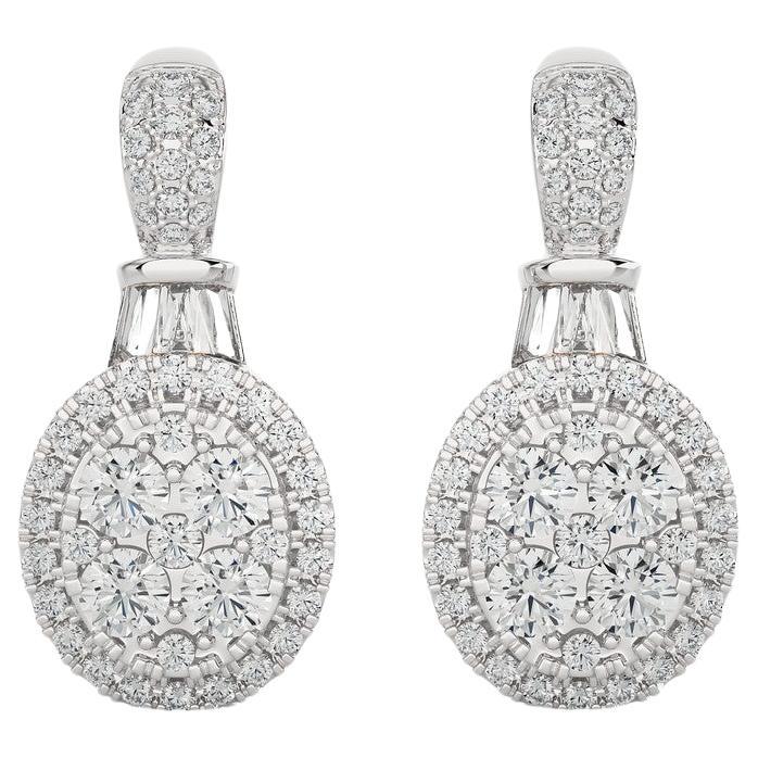 14K White Gold Moonlight Round Cluster Earring -0.8 CTW Diamonds For ...