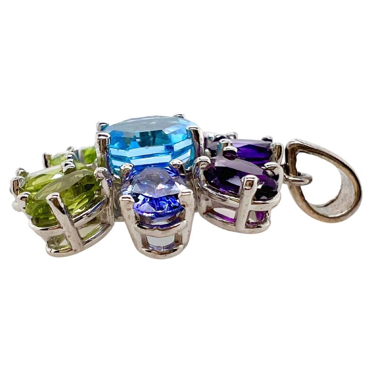 14k White Gold Multi-Color Semi Precious Stones Pendant For Sale at 1stDibs