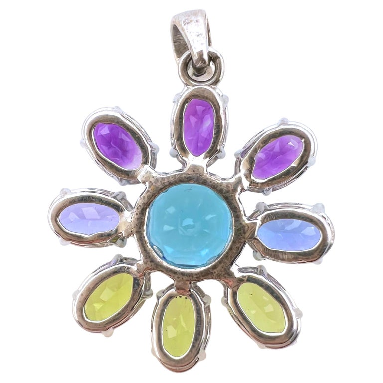 14k White Gold Multi-Color Semi Precious Stones Pendant For Sale at 1stDibs