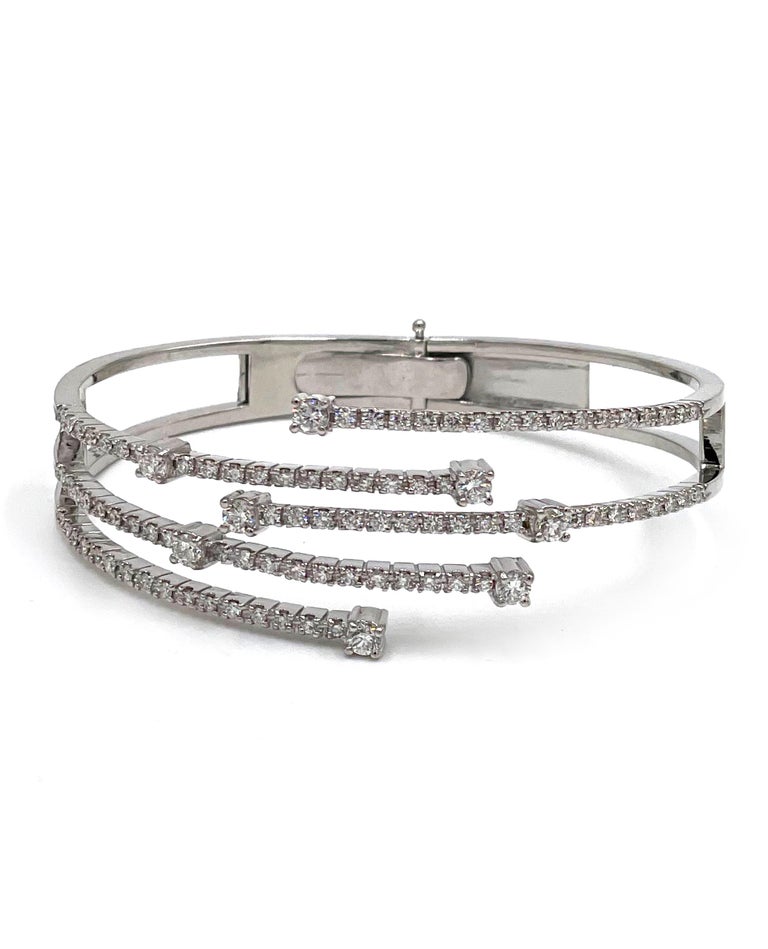 14K White Gold Multi Row Hinged Diamond Bangle For Sale at 1stDibs