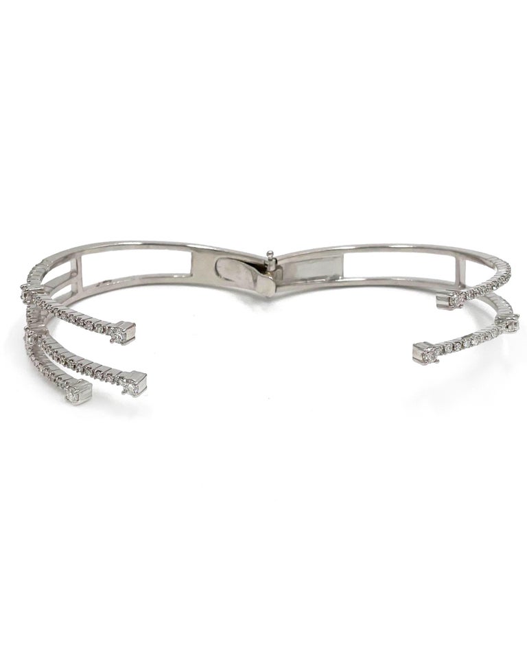 14K White Gold Multi Row Hinged Diamond Bangle For Sale at 1stDibs