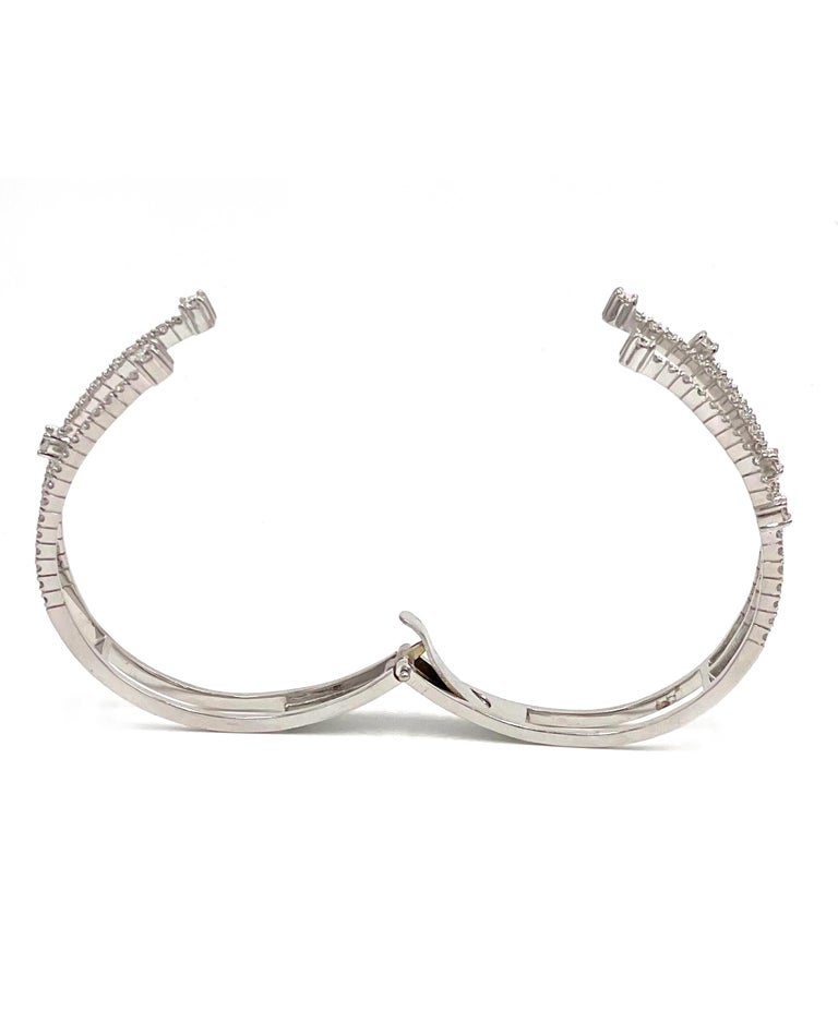 14K White Gold Multi Row Hinged Diamond Bangle For Sale at 1stDibs