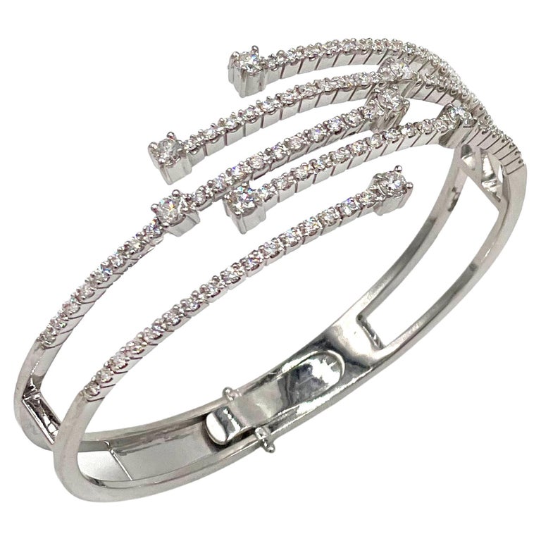14K White Gold Multi Row Hinged Diamond Bangle For Sale at 1stDibs