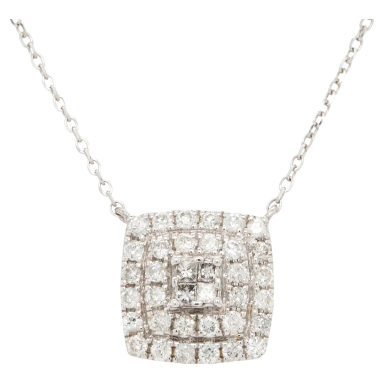 14k White Gold Multiple Rows Diamond Pendant Necklace For Sale at 1stDibs