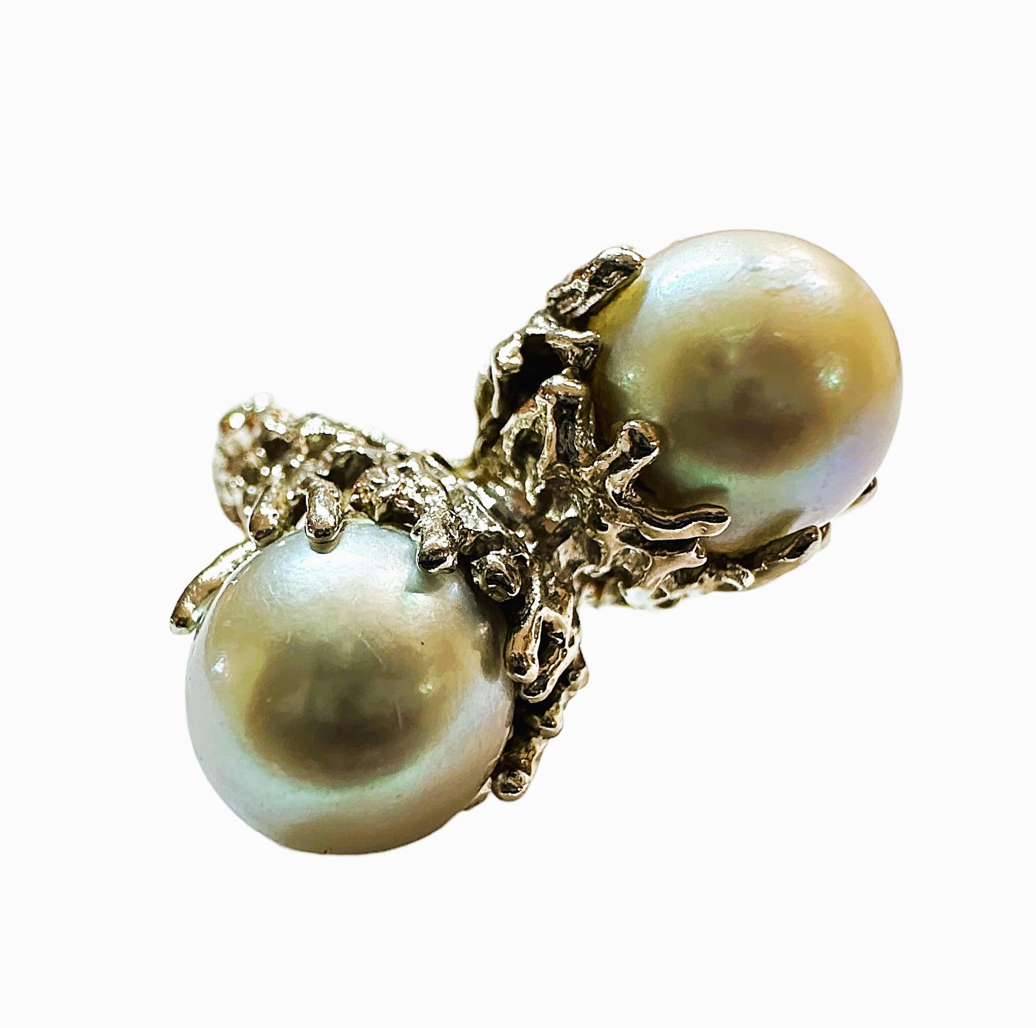 14K White Gold Natural Freshwater Gray Pearl Twig Branch Ring Size 7.5 ...