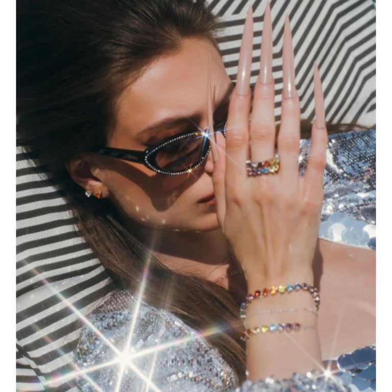 14K White Gold One Rainbow Heart Chain Bracelet For Sale at 1stDibs