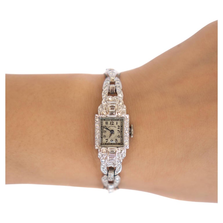 14K White Gold Ornate Vintage Hamilton Watch For Sale at 1stDibs