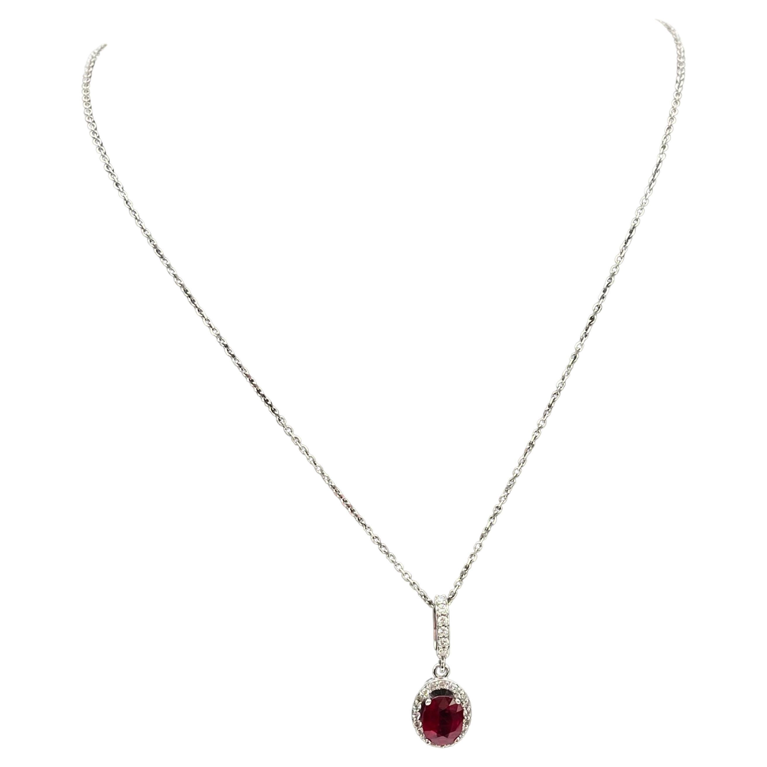 0.47ctw Ruby and Diamond Pendant Necklace, 14k White Gold, Length 20 ...