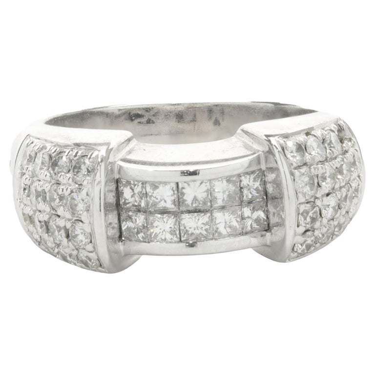 14k White Gold Pave Diamond Ring with Invisible Set Princess Cut ...