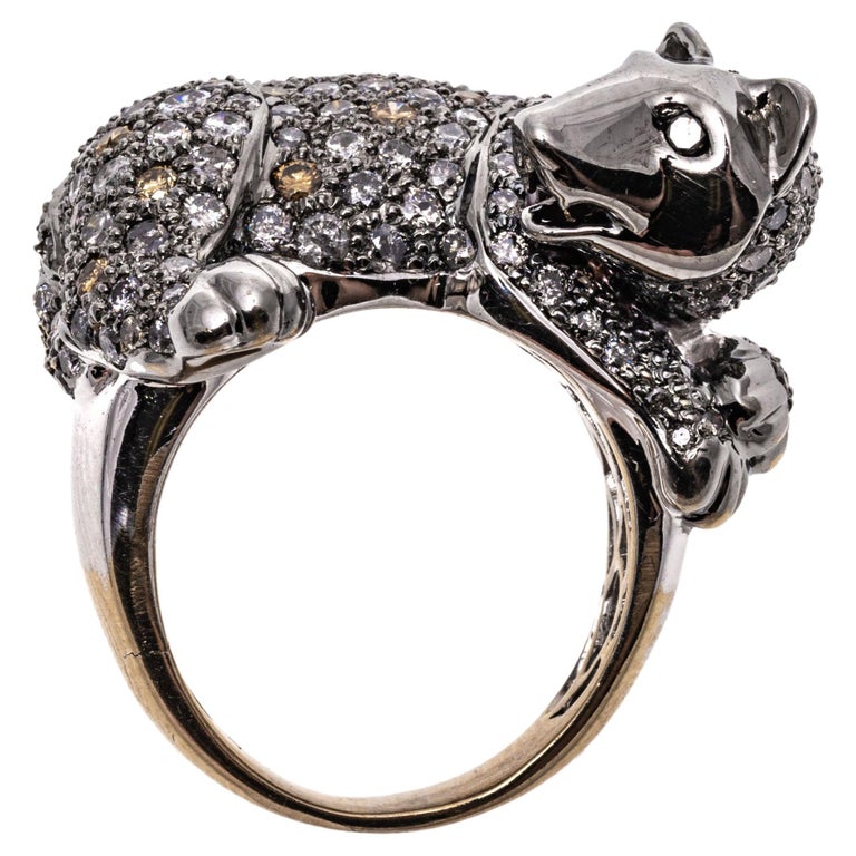 14k White Gold Pave Set Diamond Honey Badger Ring For Sale at 1stDibs