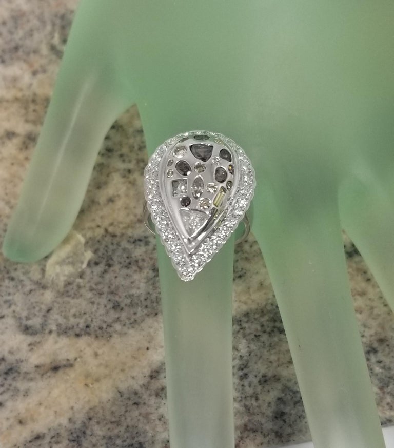 14 Karat White Gold Pear Shape Setting with Natural Brown and White ...