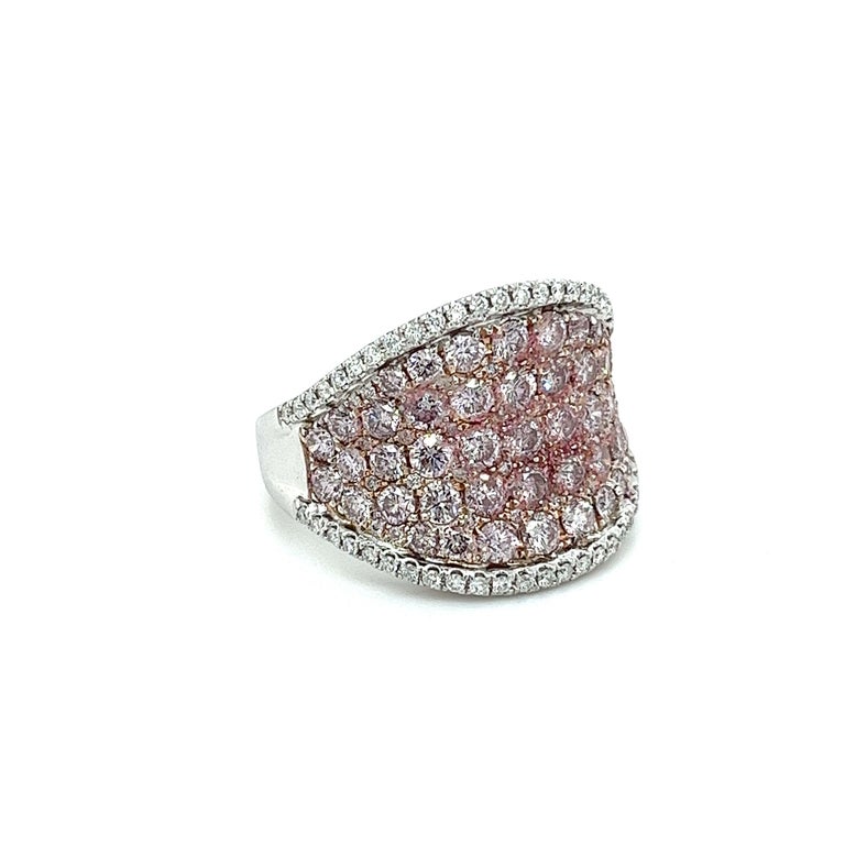 14k White Gold Pink Diamond Micro Pave Wide Face Ring at 1stDibs