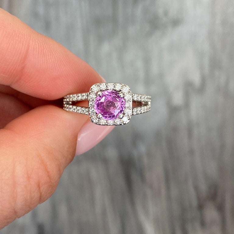 14k white gold Pink Spinel Halo Ring For Sale at 1stDibs