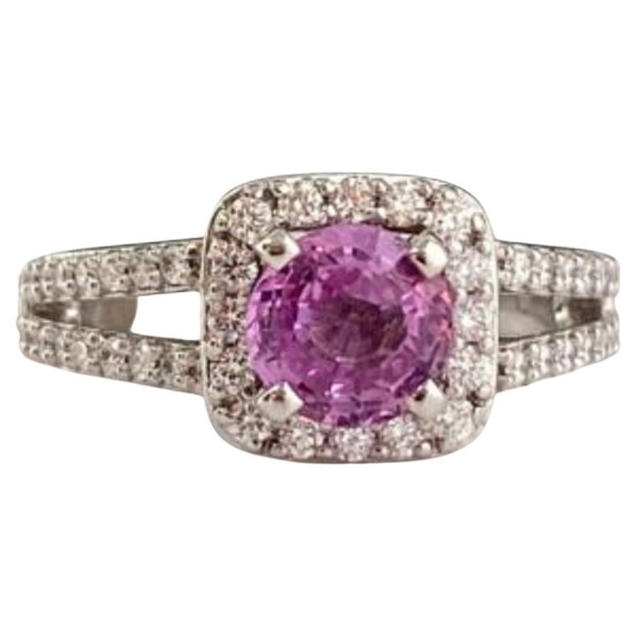 14 Karat White Gold Ring w/ Pink Linde Star Sapphire in Center w/ Halo ...