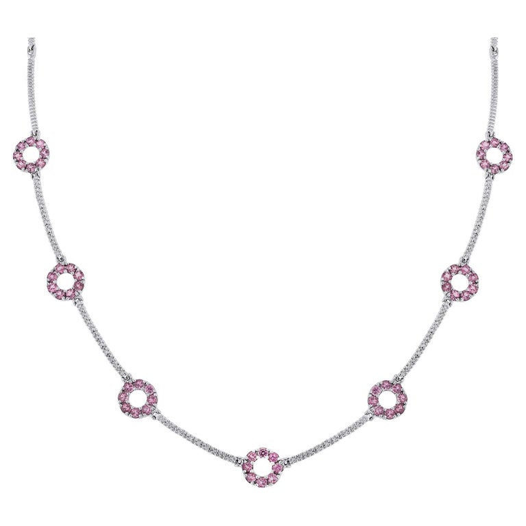14K White Gold Pink Tourmaline Round Link Diamond Necklace For Sale at ...