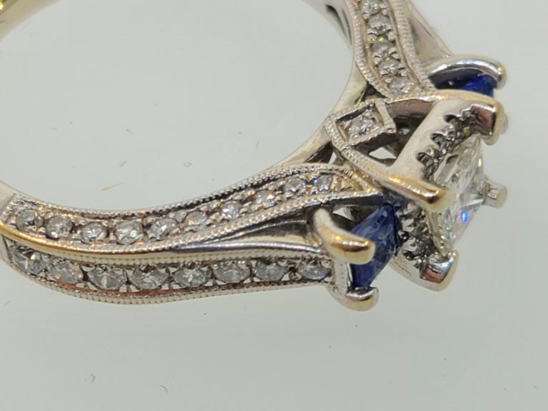 Sapphire and Diamond Three-Stone Milgrain Channel Engagement Ring in ...
