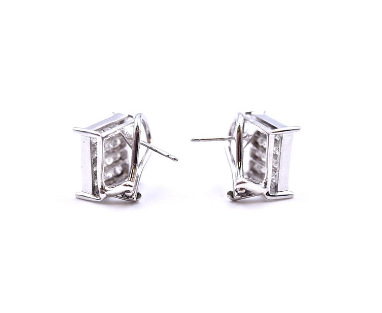14 Karat White Gold Princess Cut Invisible Set Diamond Stud Earrings ...