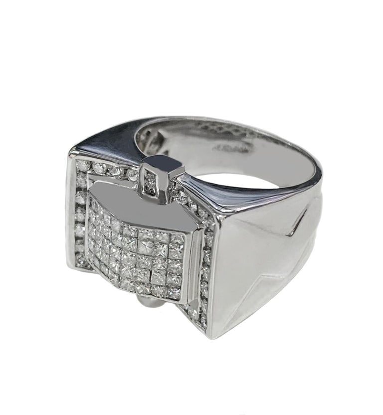 14k White Gold Rectangle Ring with Diamonds, Custom Made For Sale at ...