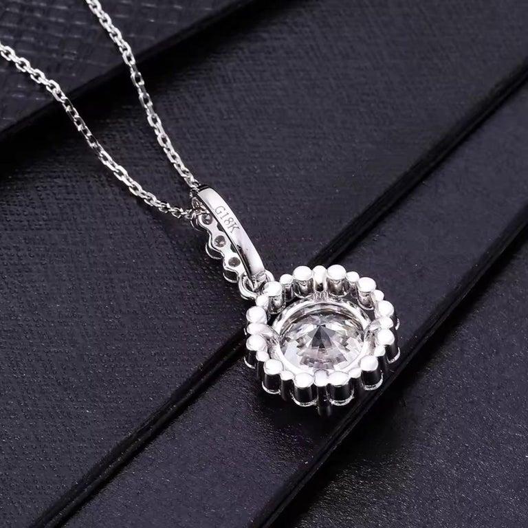 14k white gold Round Cut Moissanite Pendant Solitaire Halo Pendant ...
