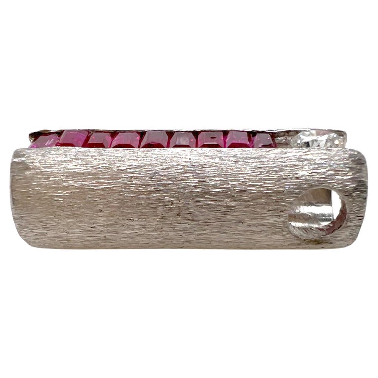 14k White Gold Ruby and Diamond Tube Pendant For Sale at 1stDibs