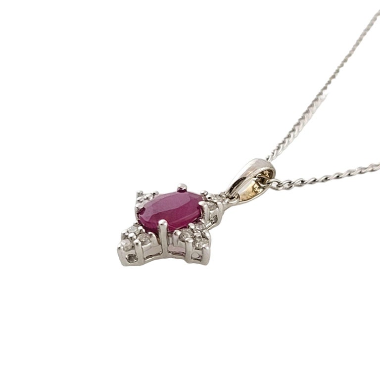 14k White Gold Ruby Diamond Necklace For Sale at 1stDibs