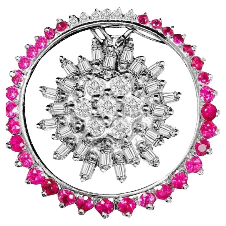 14k White Gold, Ruby and Diamond Pin and Pendant For Sale at 1stDibs