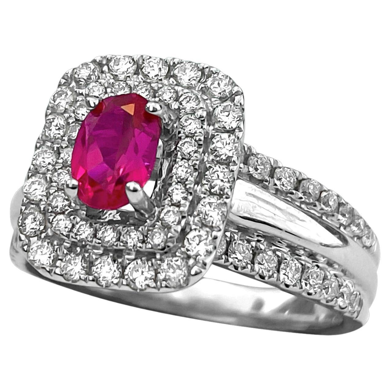 14K White Gold Pear Ruby Diamond Ring For Sale at 1stDibs