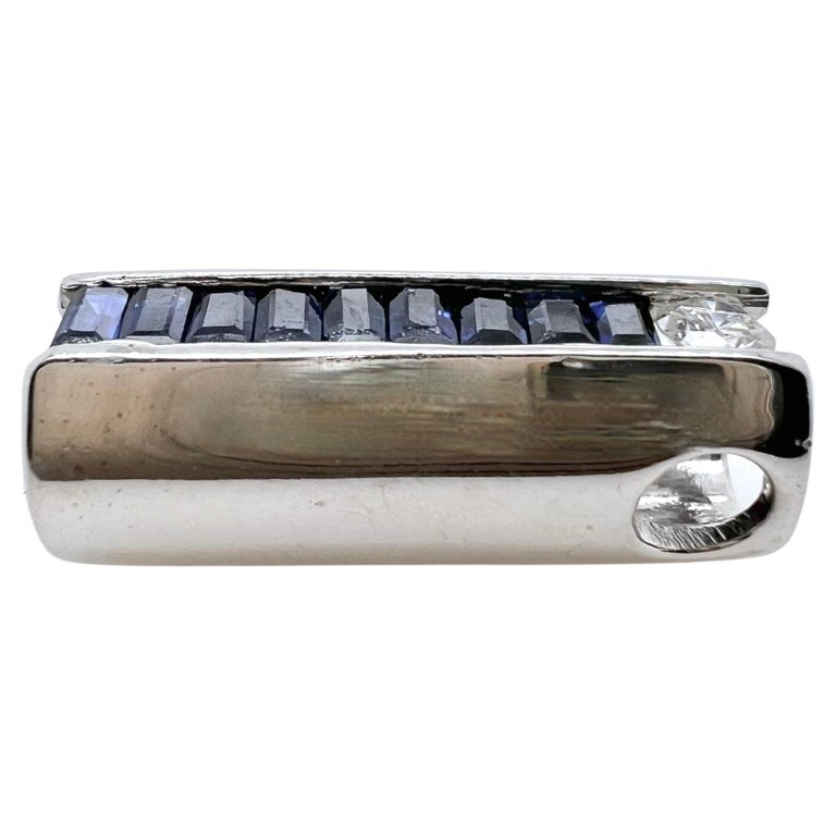 14k White Gold Sapphire and Diamond Barrel Pendant For Sale at 1stDibs