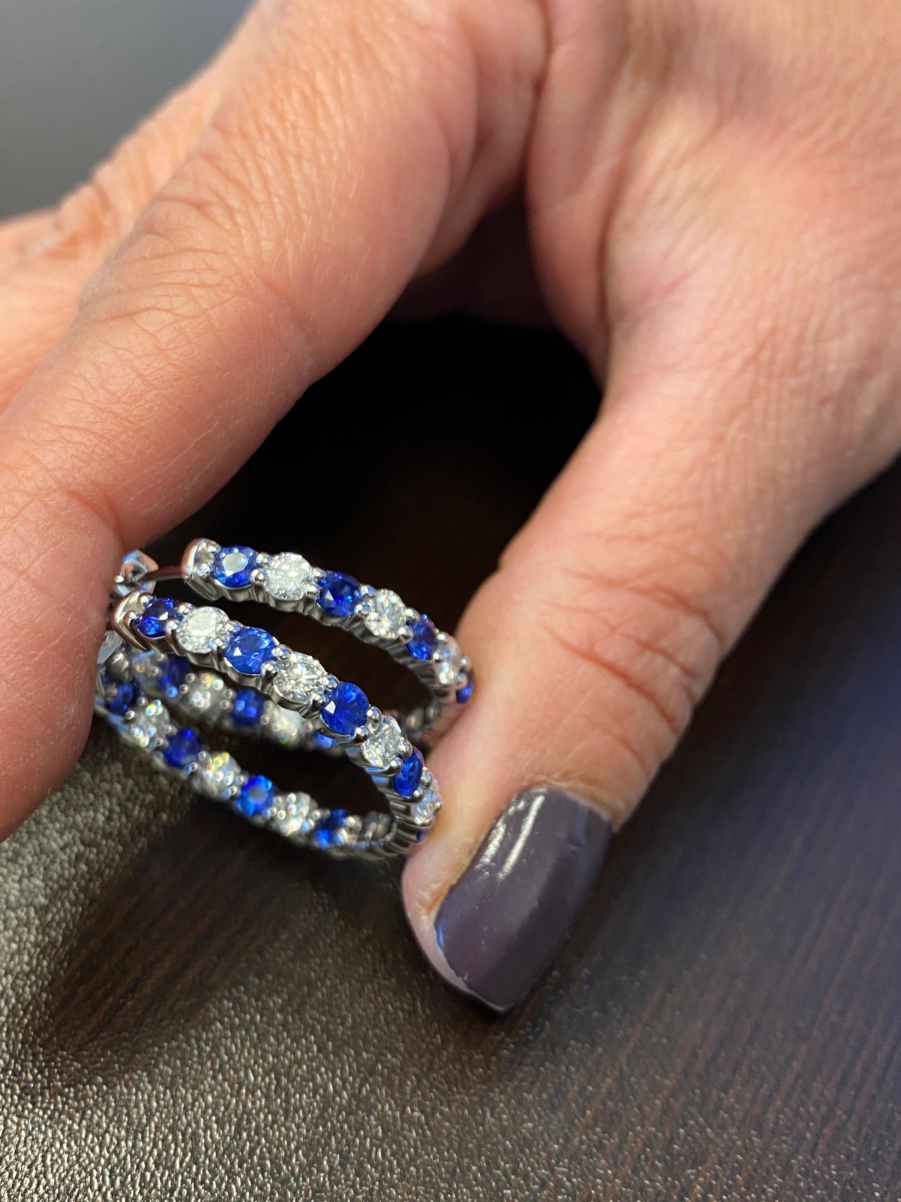14 Karat White Gold Sapphire and Diamond Hoops For Sale at 1stDibs ...
