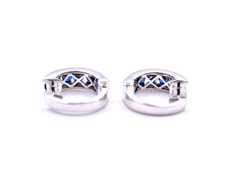 14 Karat White Gold Sapphire And Diamond Huggie Earrings For Sale At
