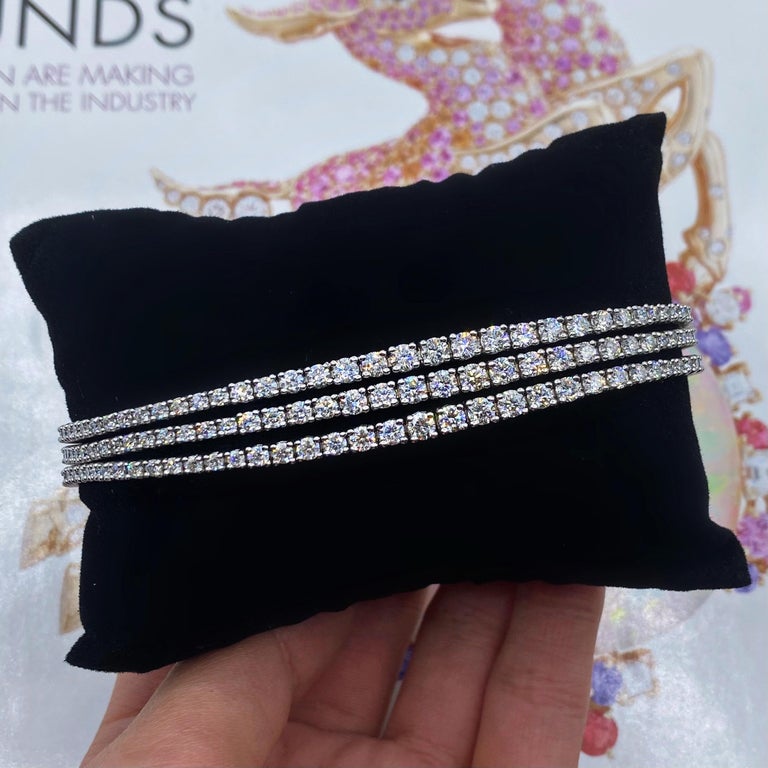 14k White Gold Three Row Tennis Bracelet Features 15.0ct. TDW For Sale ...