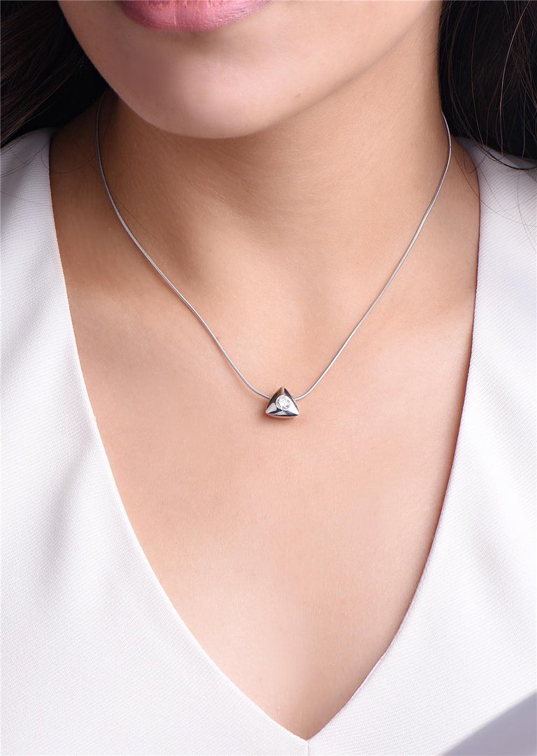 14 Karat White Gold Triangle Diamond Pendant Necklace For Sale (Free ...