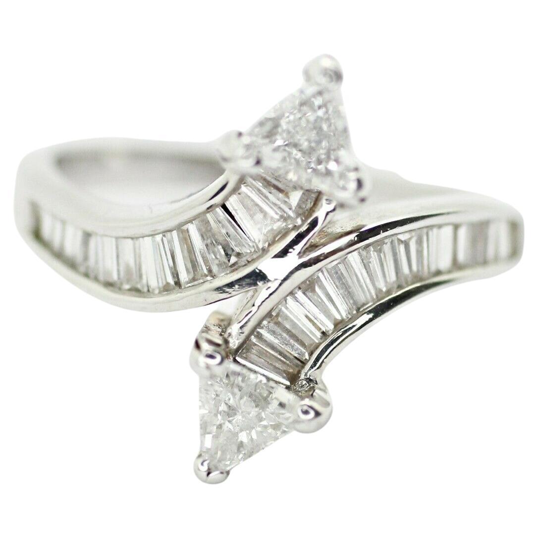 Baguette and Round Diamond White Gold Bypass Ring For Sale at 1stDibs