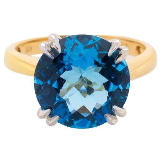 Vintage Ladies 14k Yellow Gold Blue Topaz and Diamond Cocktail Ring For ...