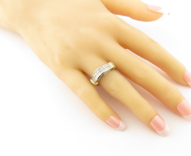 14K White Yellow Gold Square Modified and Round Brilliant Diamond Ring ...