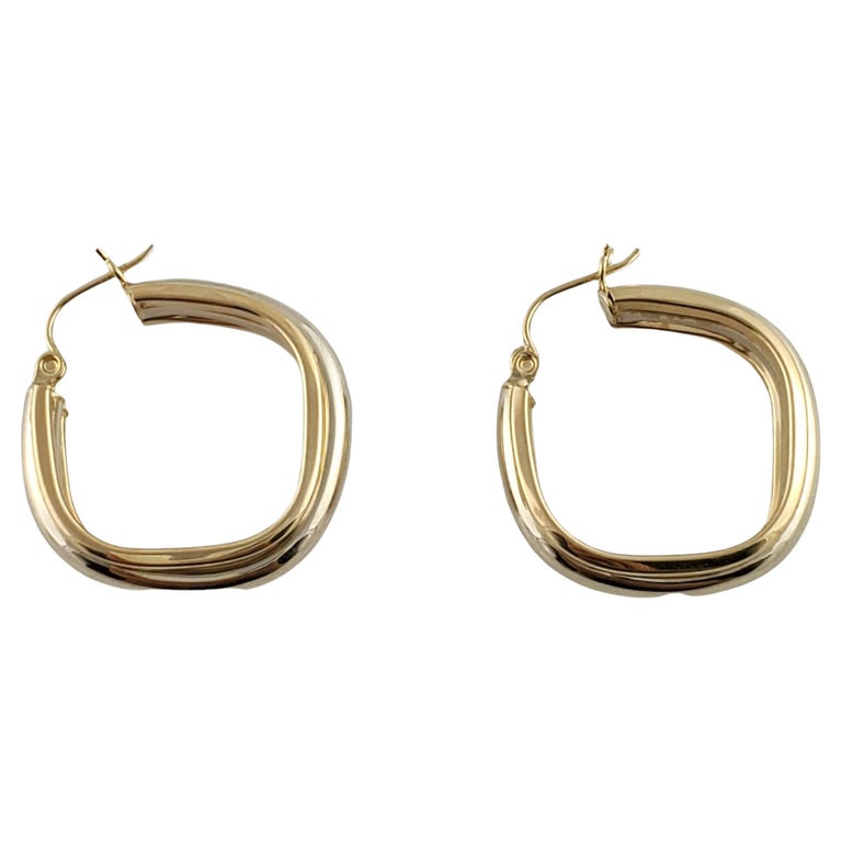 14K White and Yellow Gold Two Tone Square Hoop Earrings For Sale at 1stDibs