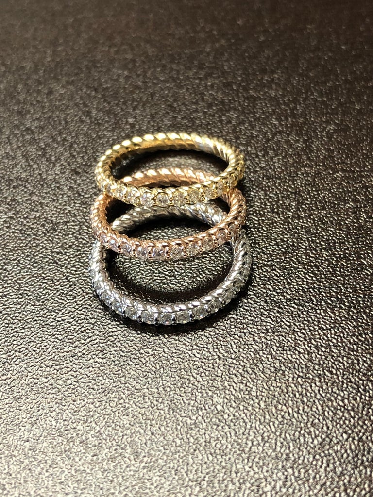 14 Karat White, Yellow, Rose Gold Diamond Eternity Rope Rings For Sale ...